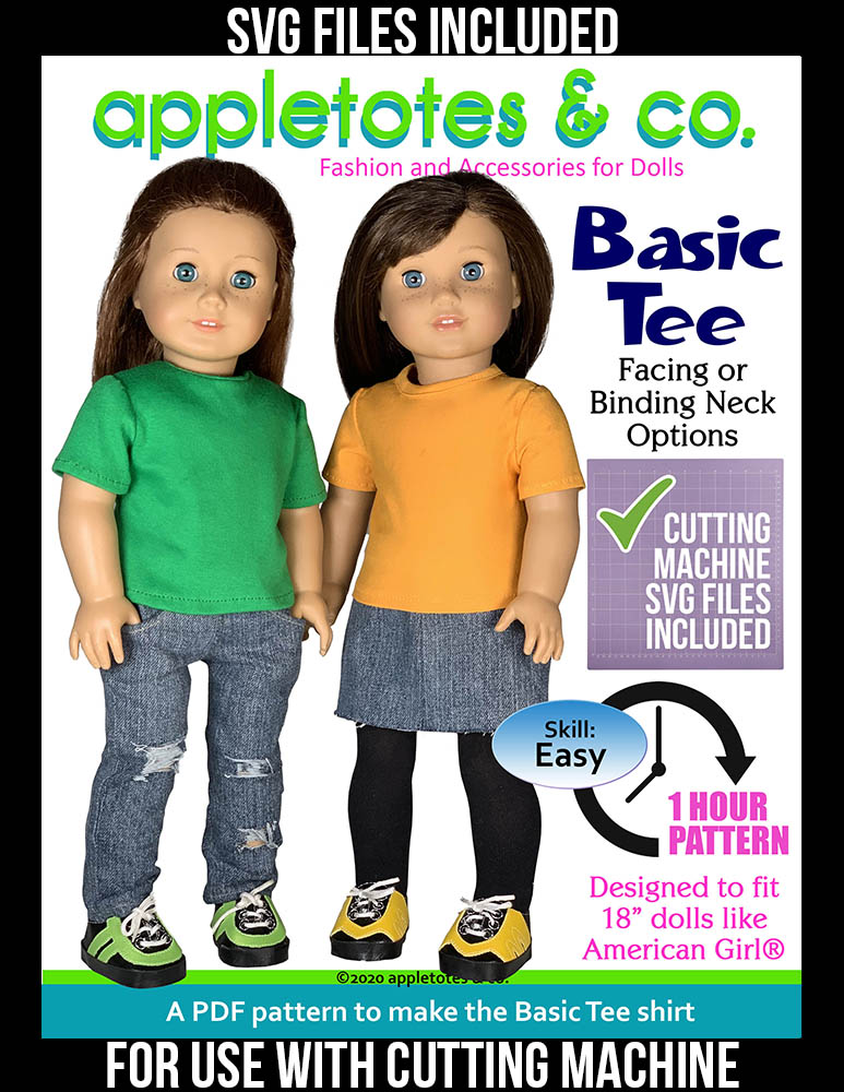 Basic Tee 18 Inch Doll Sewing Pattern - SVG Files Included – Appletotes ...